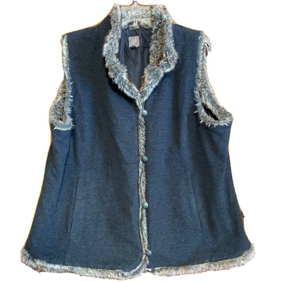 J. Jill | Jackets & Coats | J Jill Gray Faux Fur Trim Button Down Vest ...